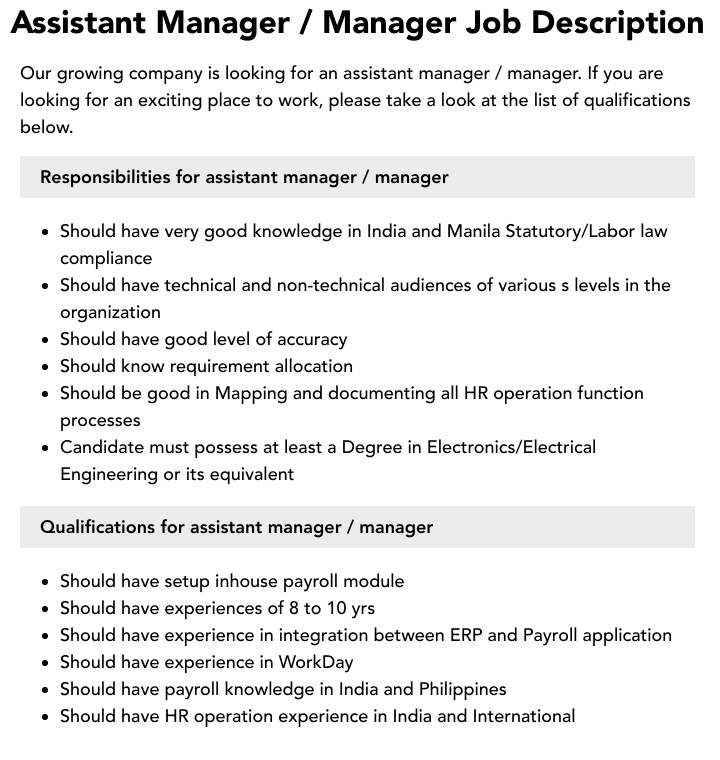 Assistant Manager Manager Job Description Velvet Jobs