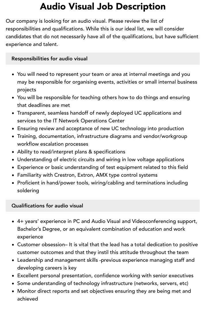 Audio Visual Job Description At Mario Anderson Blog Audio Visual Job Description At Mario Anderson Blog