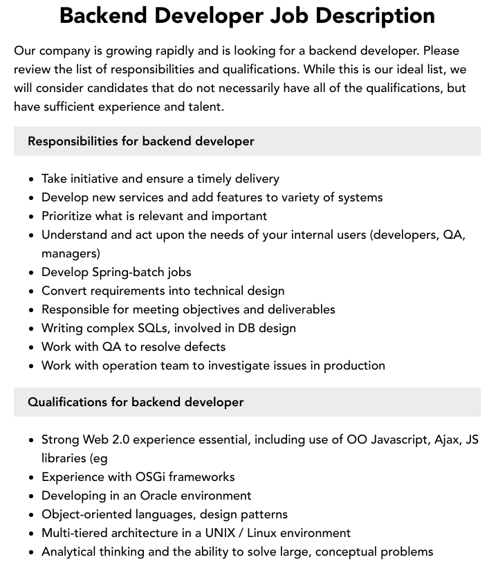 Backend Developer Job Description Velvet Jobs