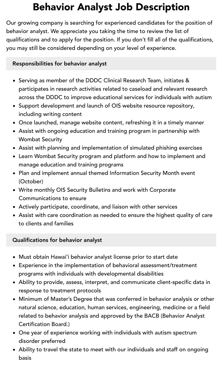 Behavior Analyst Job Description Velvet Jobs Behavior Analyst Job Description Velvet Jobs