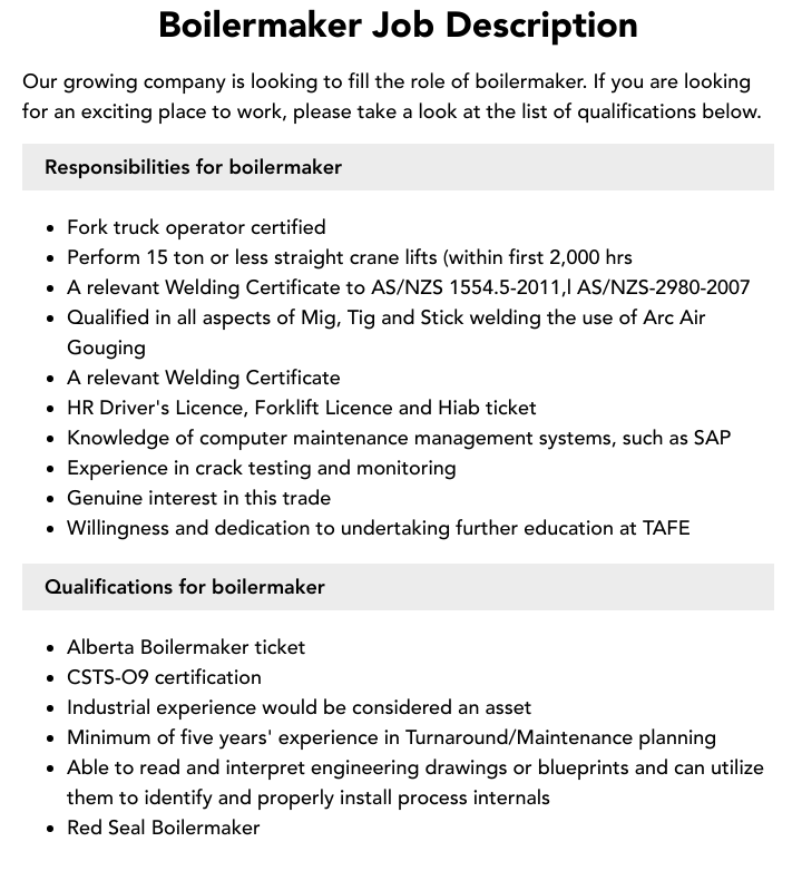 Boilermaker Job Description Velvet Jobs