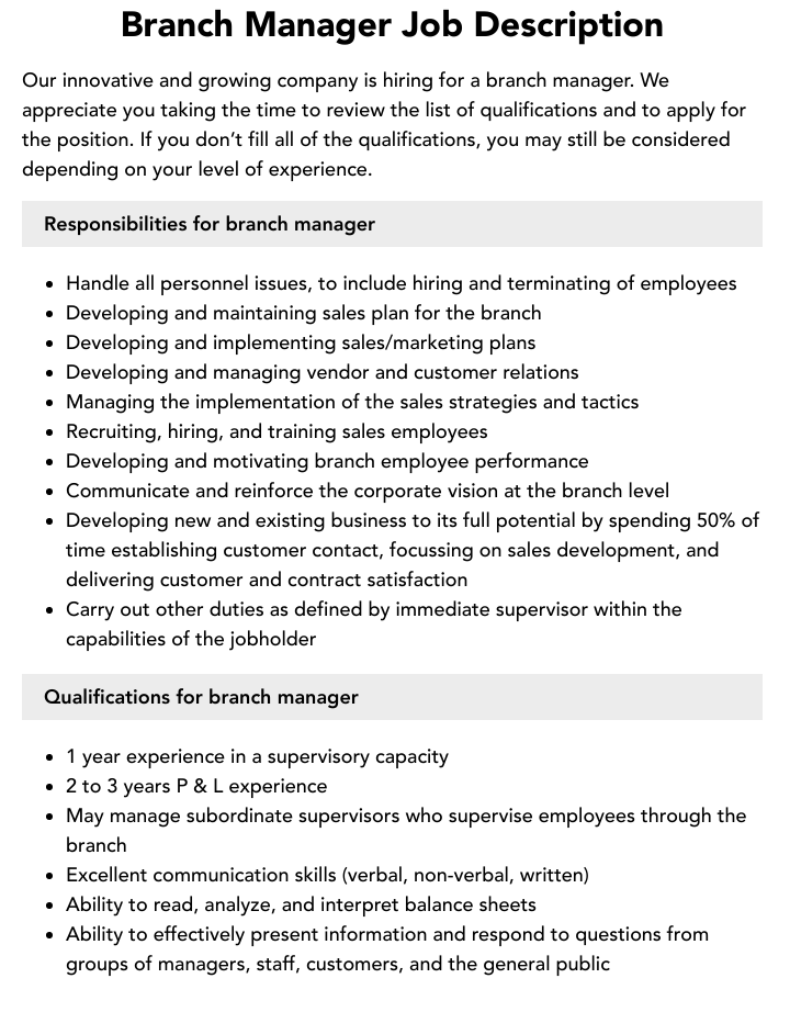 What Are The Roles And Responsibilities Of A Branch Manager