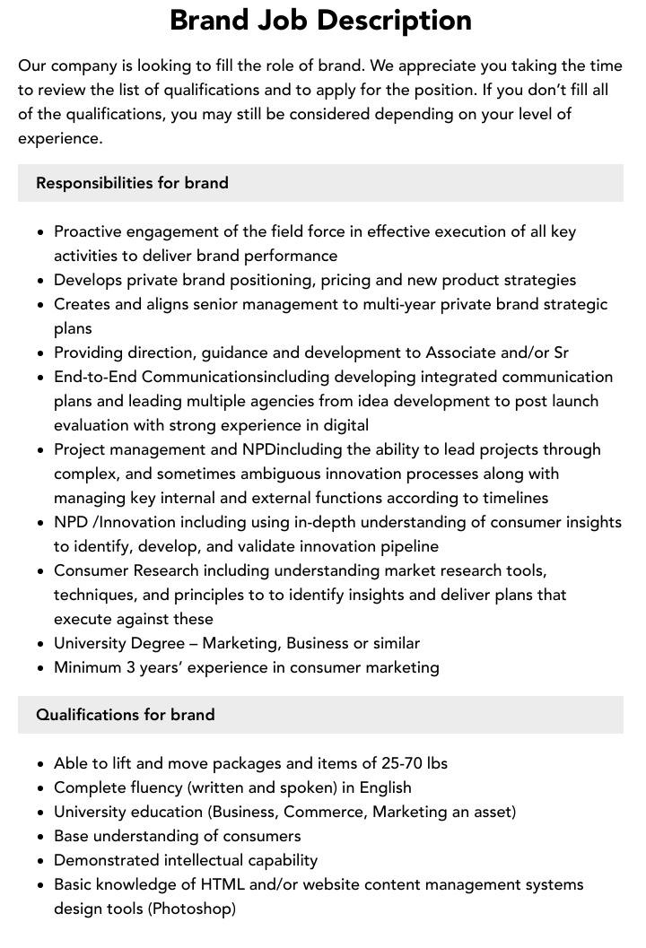 Brand Job Description Velvet Jobs Brand Job Description Velvet Jobs