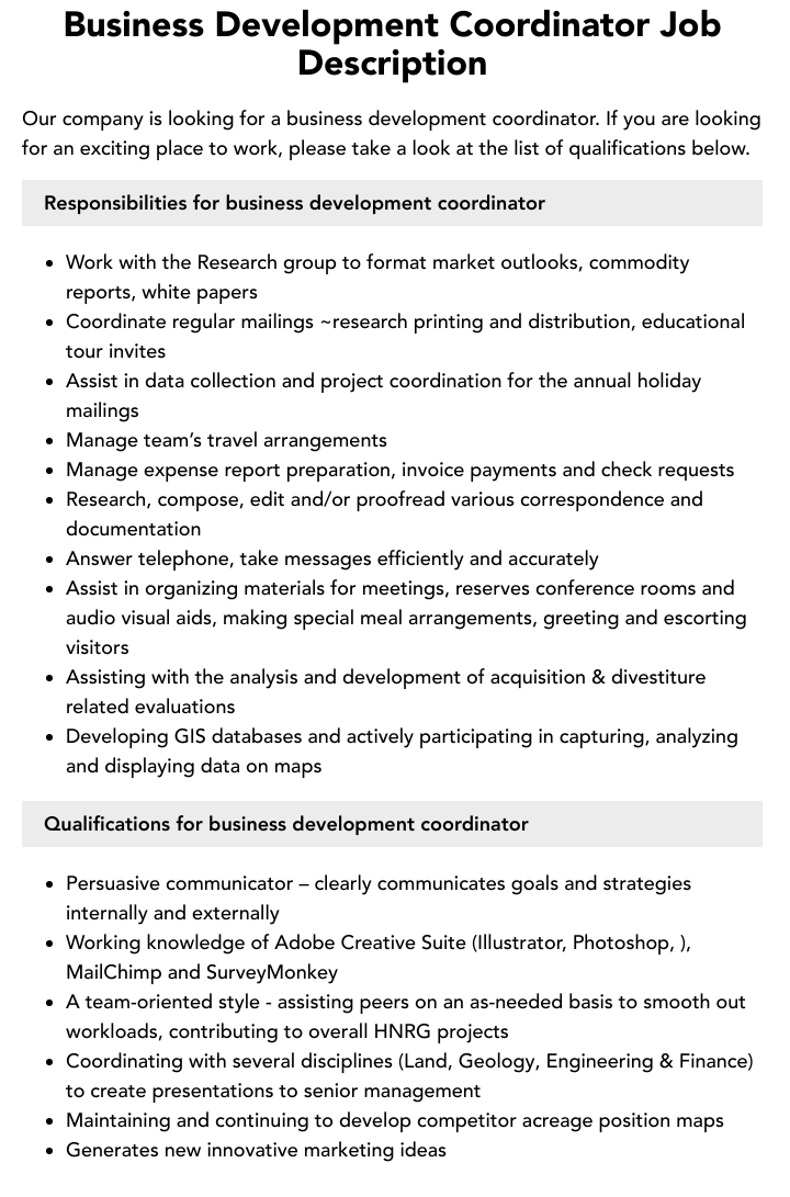 Business Development Coordinator Job Description Velvet Jobs