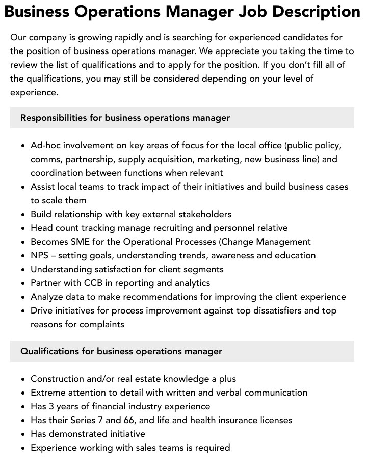 Business Operations Manager Job Description Velvet Jobs