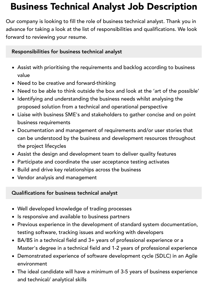 Business Technical Analyst Job Description Velvet Jobs Business Technical Analyst Job Description Velvet Jobs