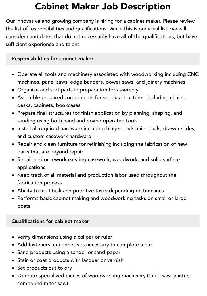Job Description For A Cabinet Maker Www resnooze