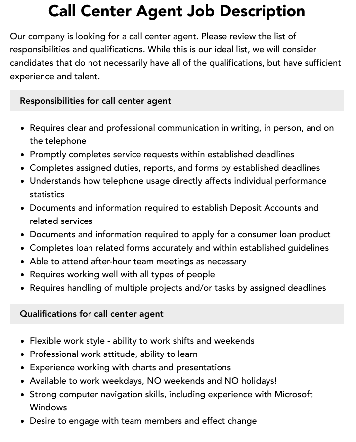 Call Center Agent Job Description Velvet Jobs