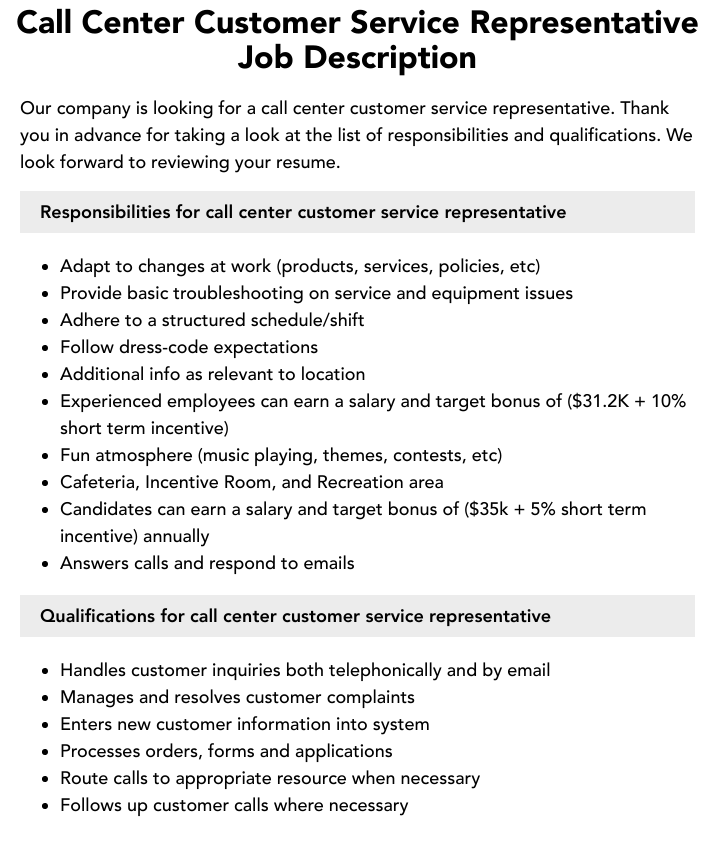 Call Center Customer Service Representative Job Description Velvet Jobs