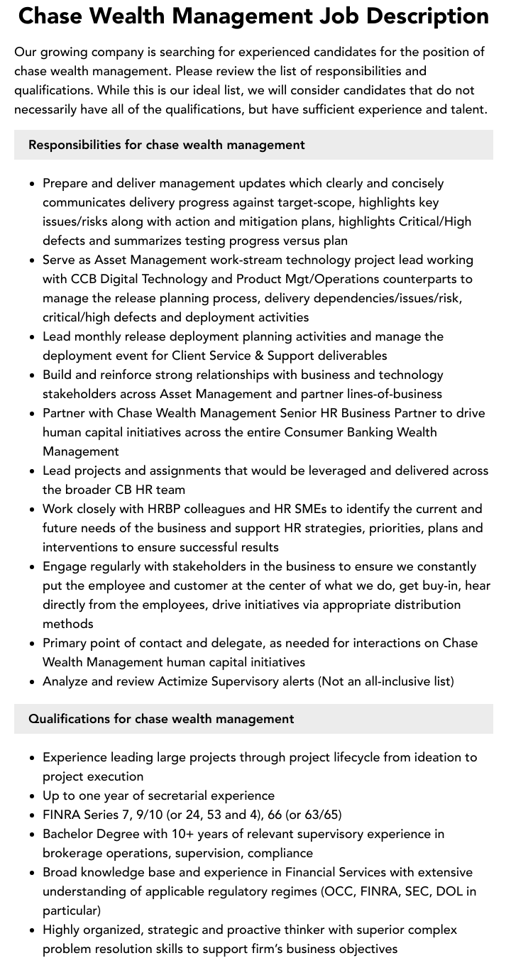 Chase Wealth Management Job Description Velvet Jobs