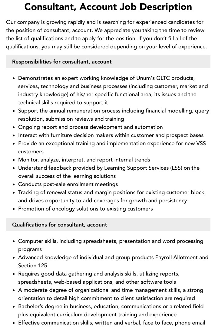 Consultant Account Job Description Velvet Jobs Consultant Account Job Description Velvet Jobs