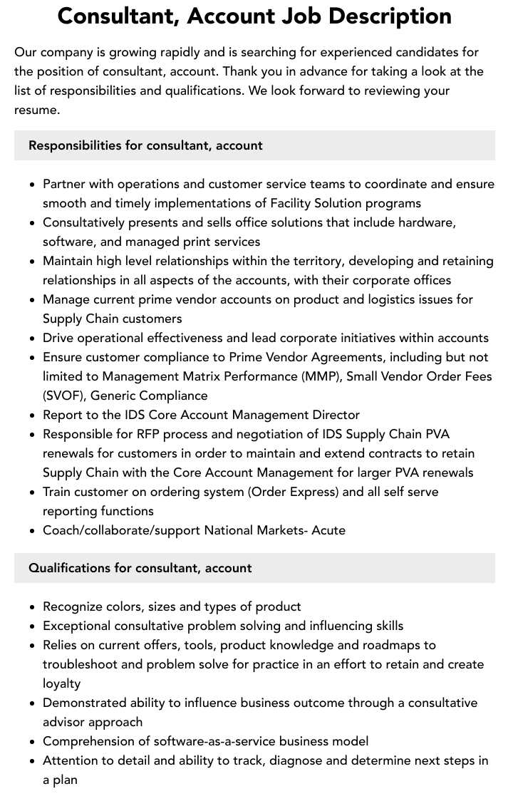 Consultant Account Job Description Velvet Jobs Consultant Account Job Description Velvet Jobs