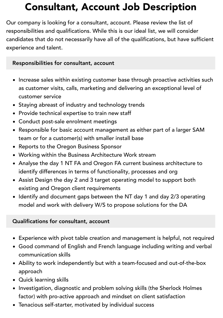 Consultant Account Job Description Velvet Jobs Consultant Account Job Description Velvet Jobs