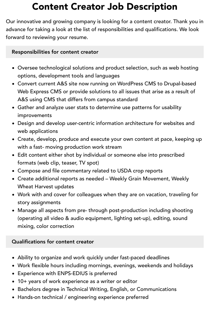 Content Creator Job Description Velvet Jobs Content Creator Job Description Velvet Jobs