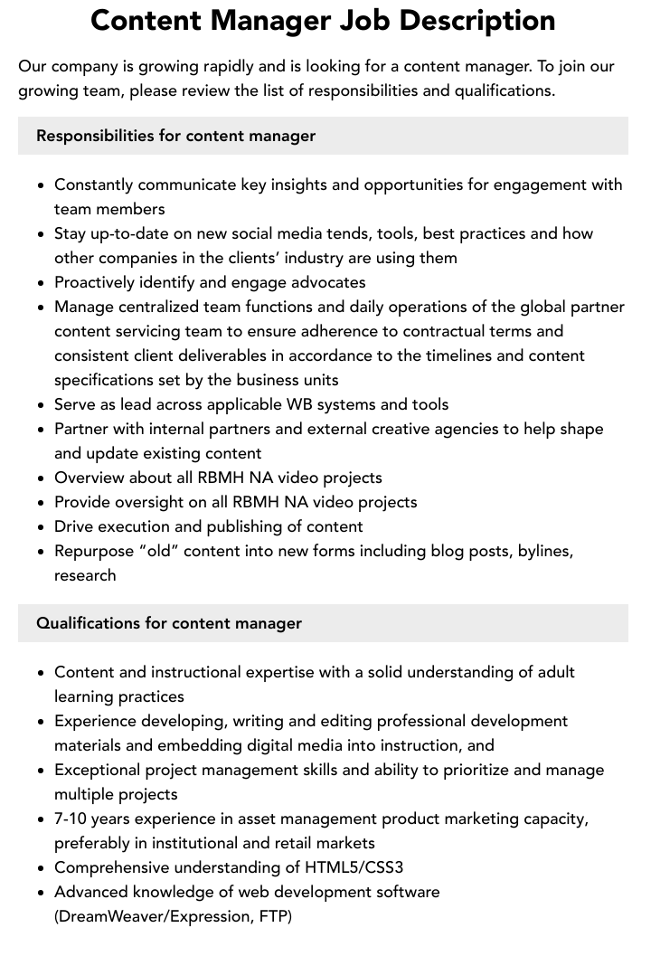 Content Manager Job Description Velvet Jobs Content Manager Job Description Velvet Jobs