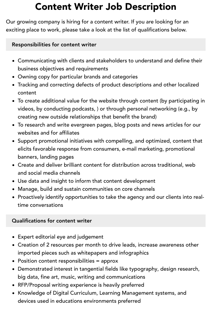 Content Writer Job Description Velvet Jobs