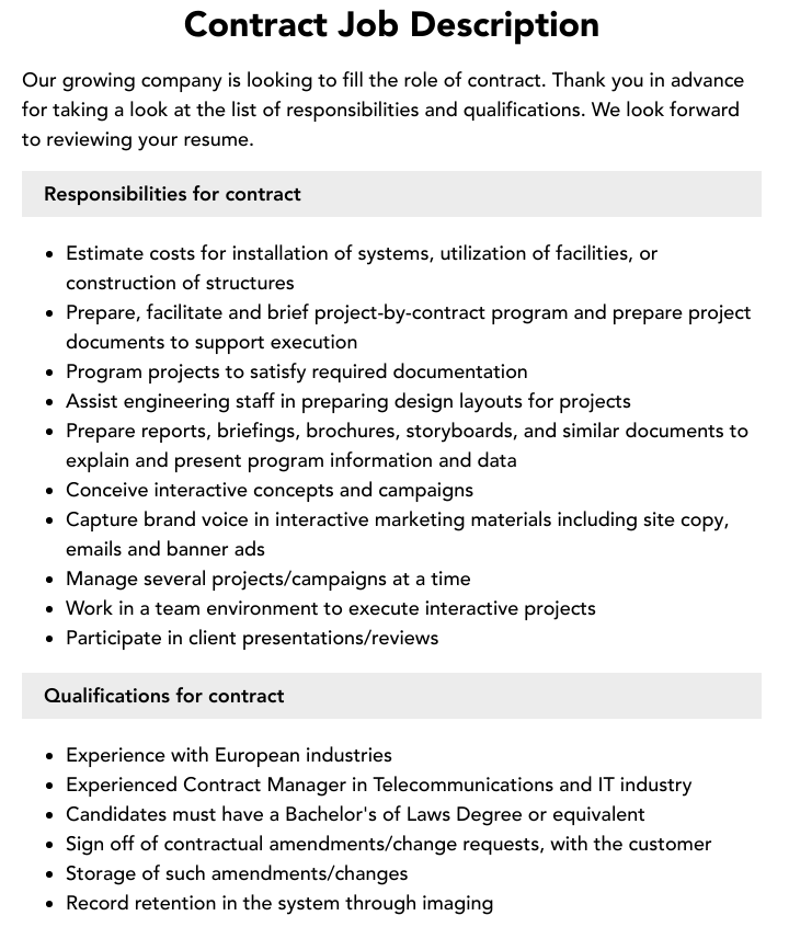 Contract Job Description Velvet Jobs