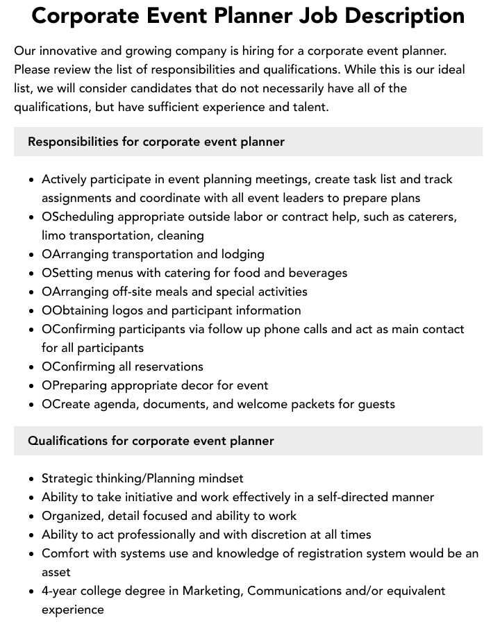 Roles And Responsibilities Of Event Planner