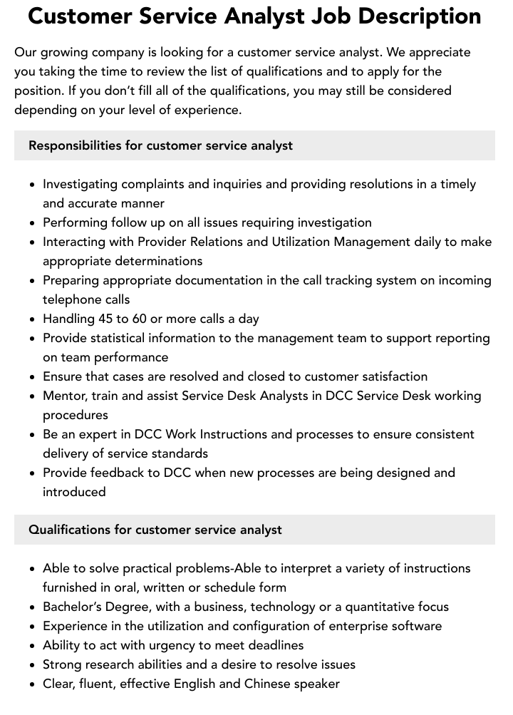 Customer Service Analyst Job Description Velvet Jobs Customer Service Analyst Job Description Velvet Jobs