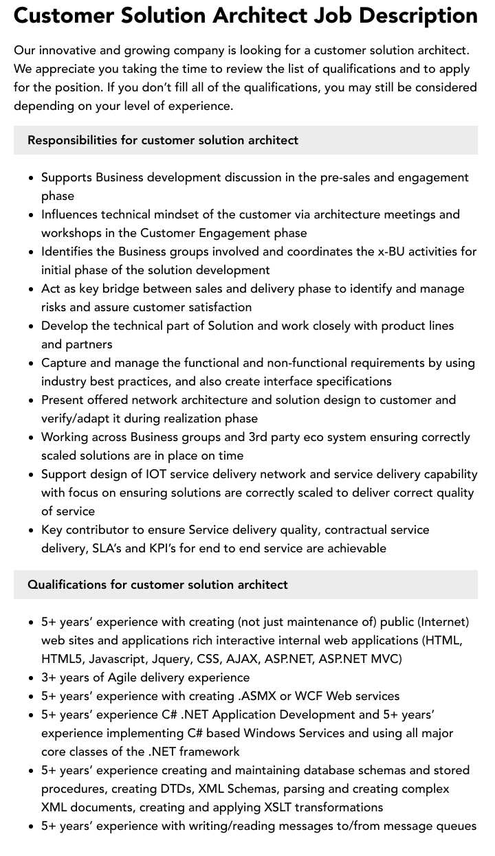 Customer Solution Architect Job Description Velvet Jobs