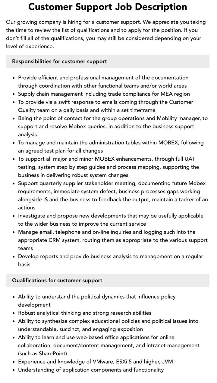 Customer Support Job Description Velvet Jobs Customer Support Job Description Velvet Jobs
