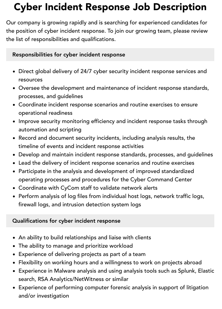 Cyber Incident Response Job Description Velvet Jobs