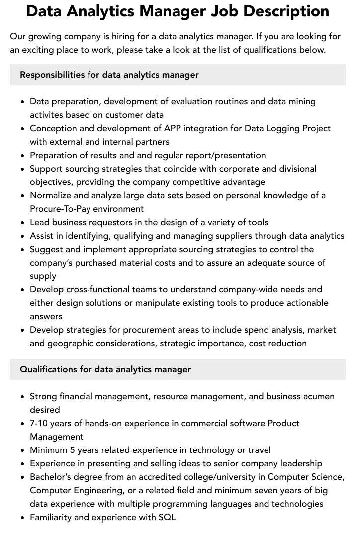 Data Analytics Manager Job Description Velvet Jobs Data Analytics Manager Job Description Velvet Jobs
