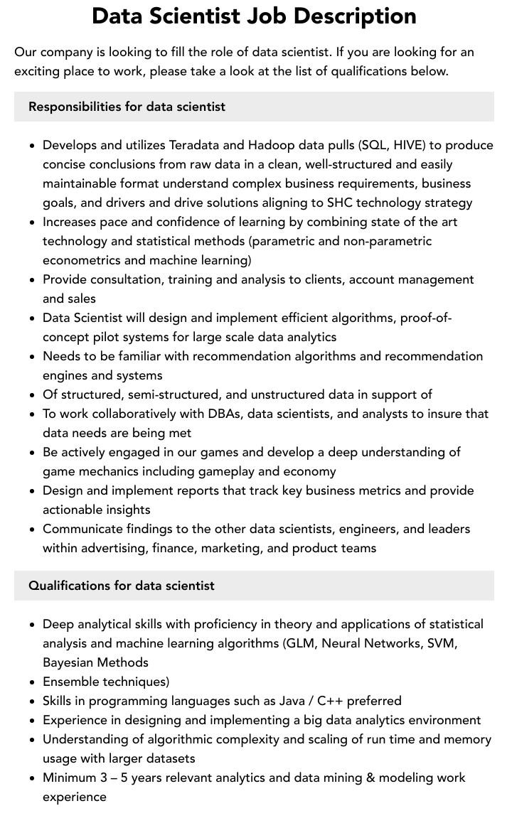 Data Scientist Job Description Velvet Jobs