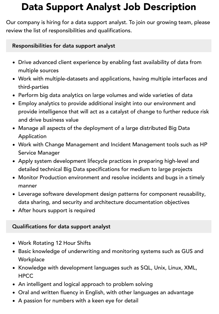Data Support Analyst Job Description Velvet Jobs Data Support Analyst Job Description Velvet Jobs