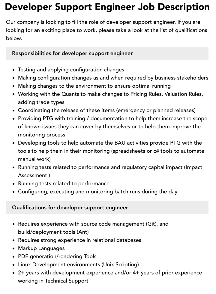  Developer Support Engineer Job Description Velvet Jobs