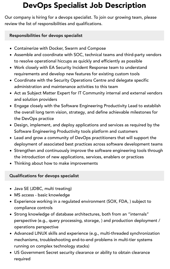 DevOps Specialist Job Description Velvet Jobs DevOps Specialist Job Description Velvet Jobs