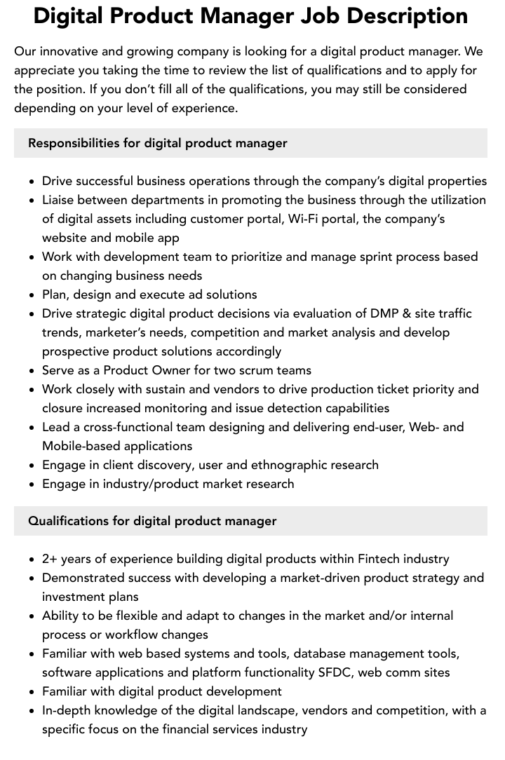 Digital Product Manager Job Description Velvet Jobs Digital Product Manager Job Description Velvet Jobs