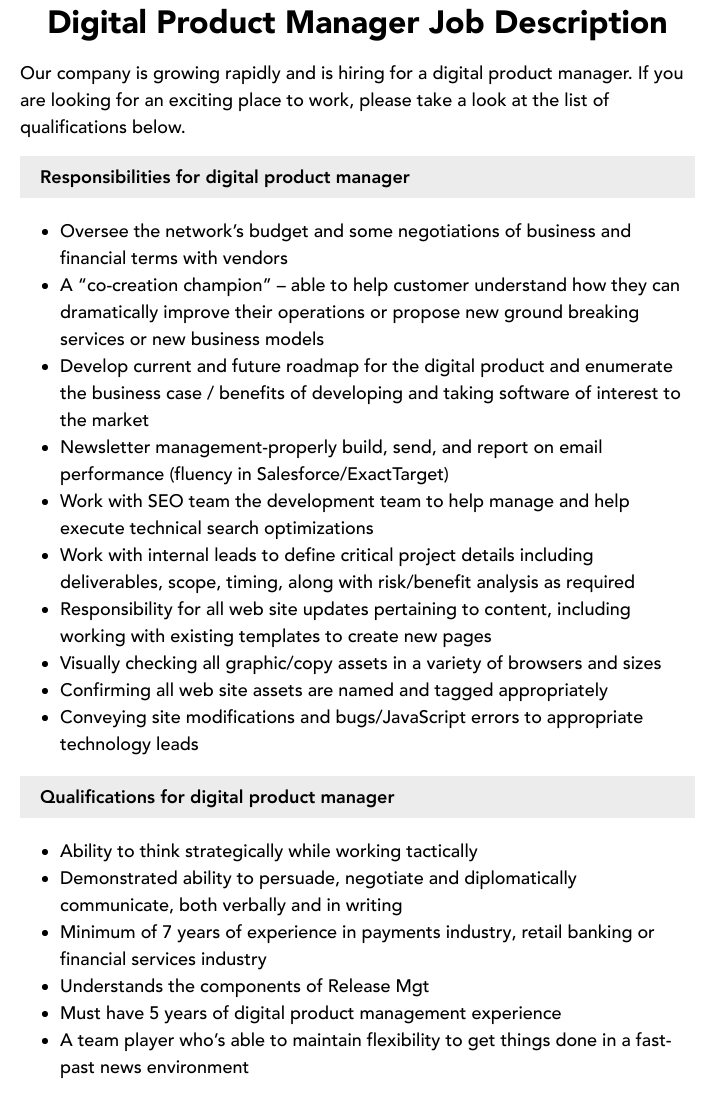 Digital Product Manager Job Description Velvet Jobs Digital Product Manager Job Description Velvet Jobs