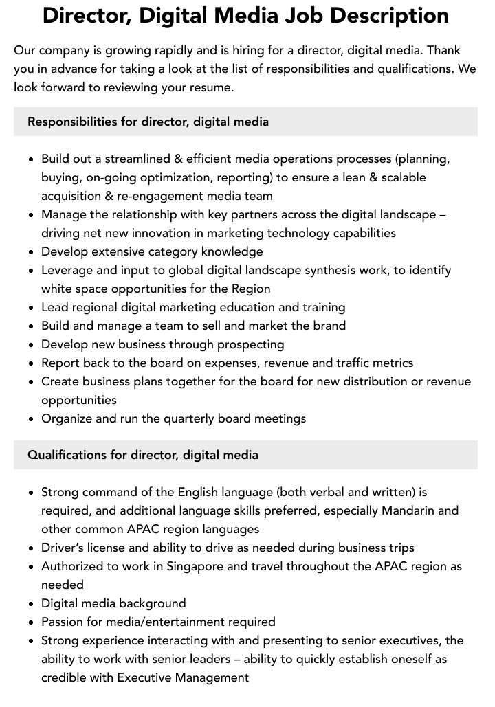 Director Digital Media Job Description Velvet Jobs Director Digital Media Job Description Velvet Jobs