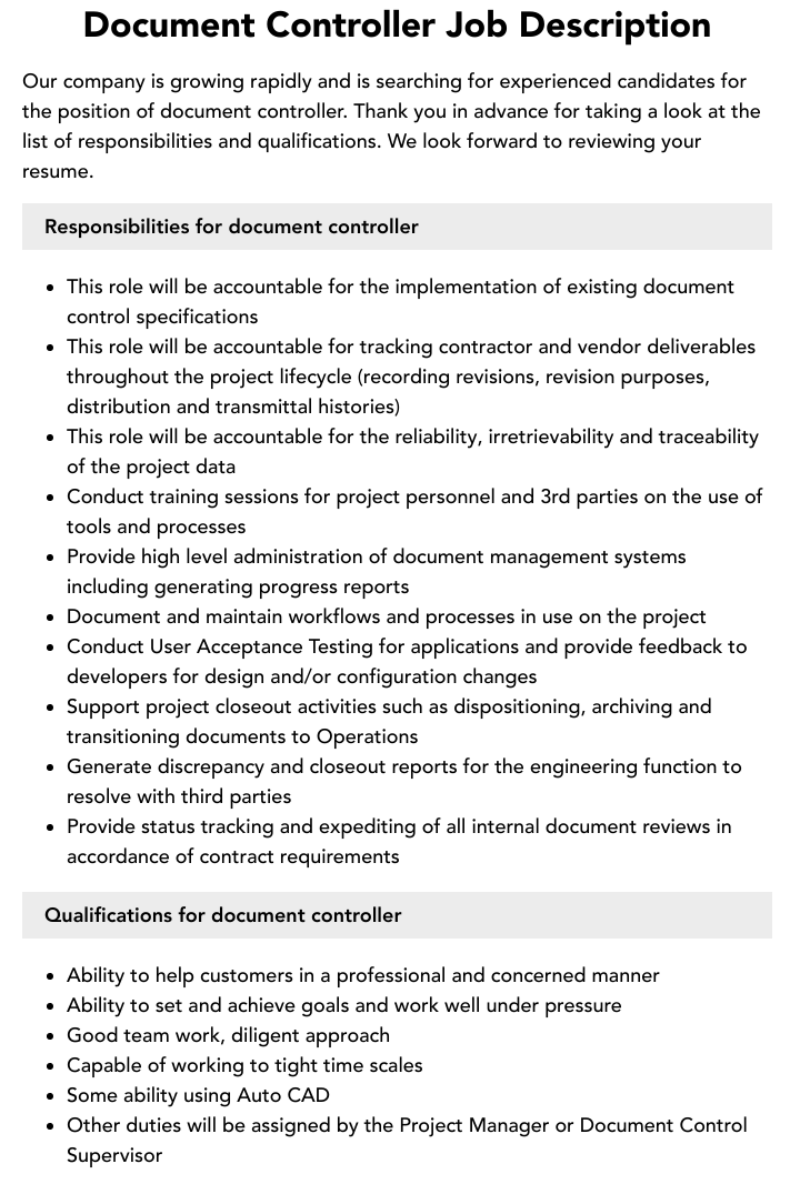 Document Controller Jobs