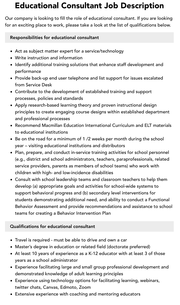 Educational Consultant Job Description Velvet Jobs