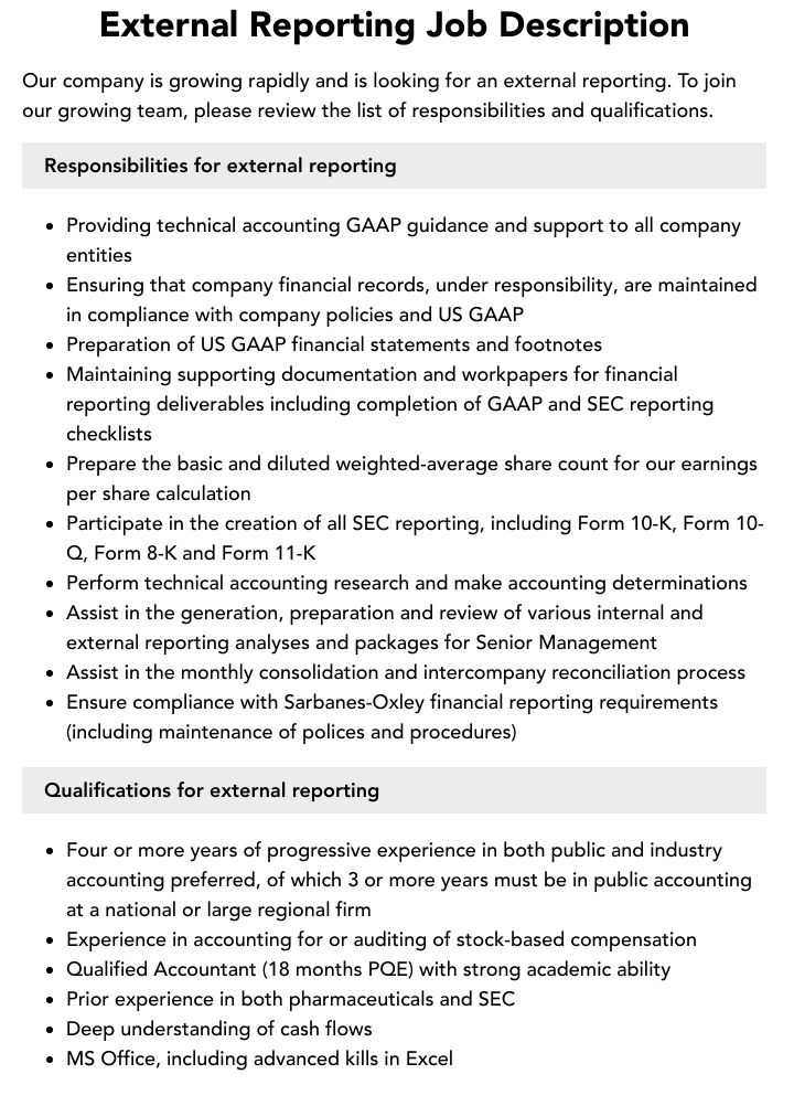 External Reporting Job Description Velvet Jobs External Reporting Job Description Velvet Jobs