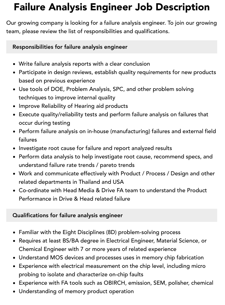 Failure Analysis Engineer Job Description Velvet Jobs Failure Analysis Engineer Job Description Velvet Jobs