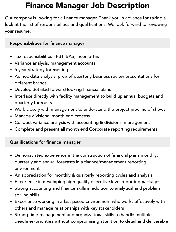 What Is A Finance Manager Roles And Responsibilities