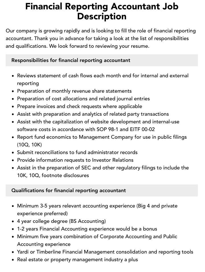Financial Reporting Accountant Job Description Velvet Jobs