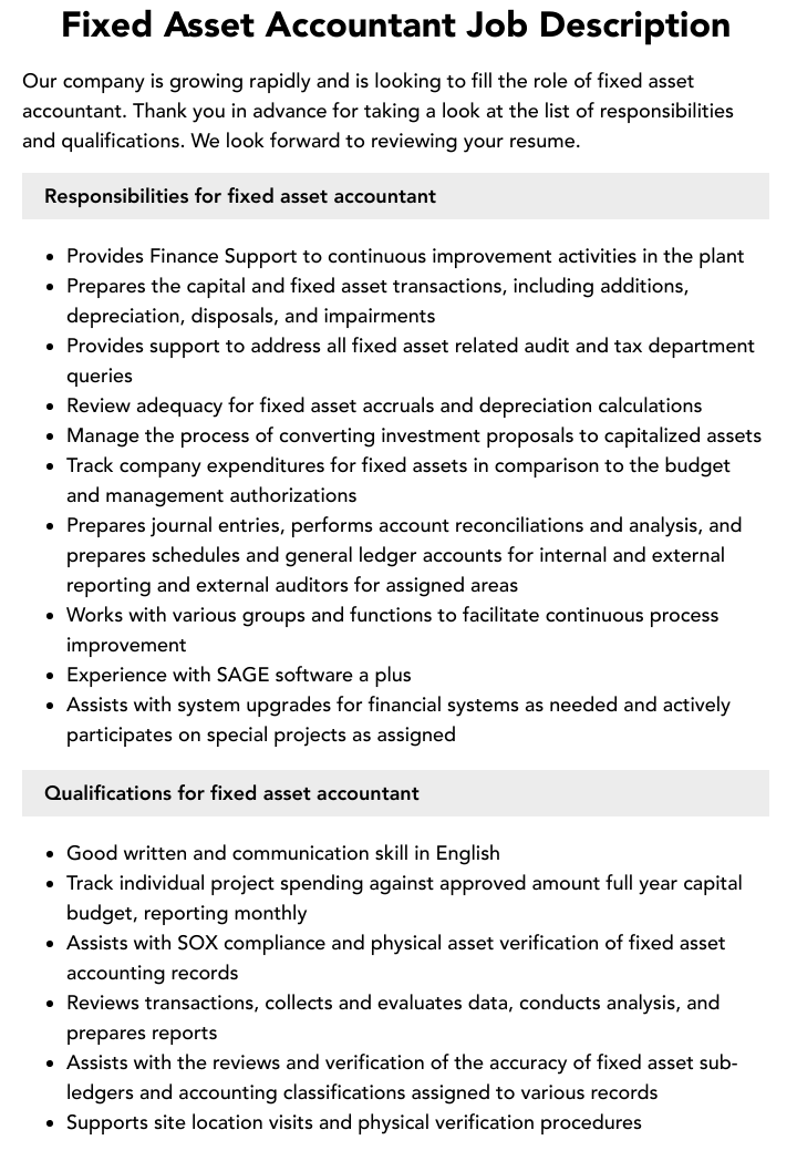 Fixed Asset Accountant Job Description Velvet Jobs Fixed Asset Accountant Job Description Velvet Jobs