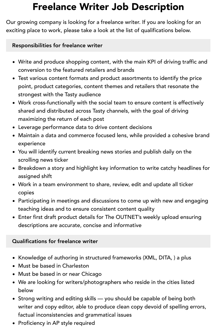 Freelance Writer Job Description Velvet Jobs