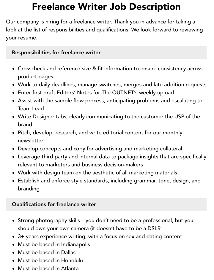 Freelance Writer Job Description Velvet Jobs
