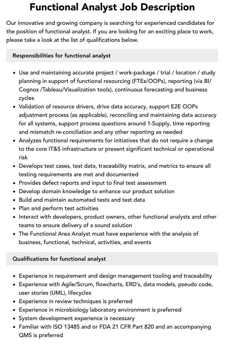 Functional Analyst Job Description Velvet Jobs Functional Analyst Job Description Velvet Jobs