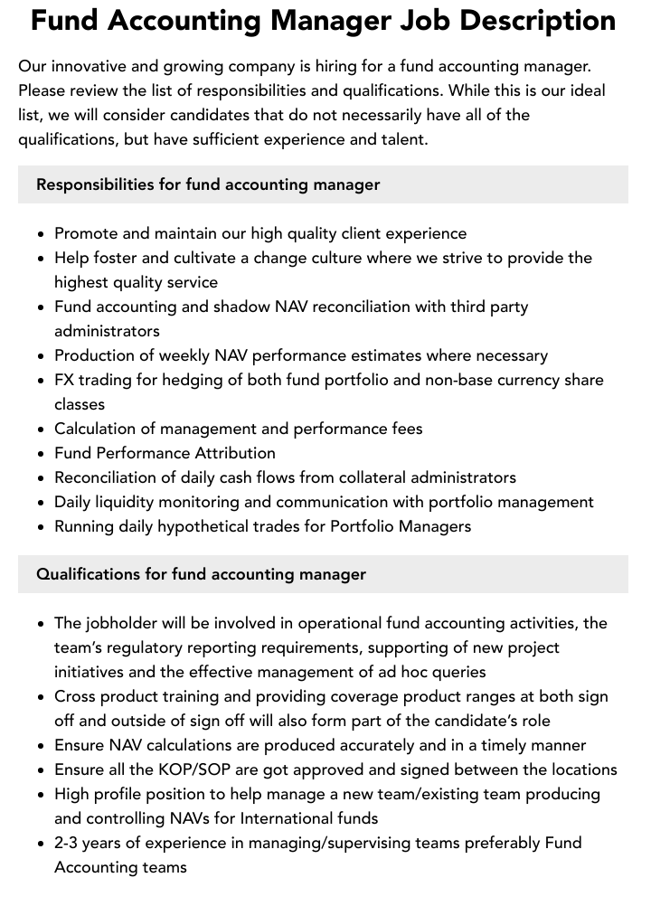 Fund Accounting Manager Job Description Velvet Jobs Fund Accounting Manager Job Description Velvet Jobs