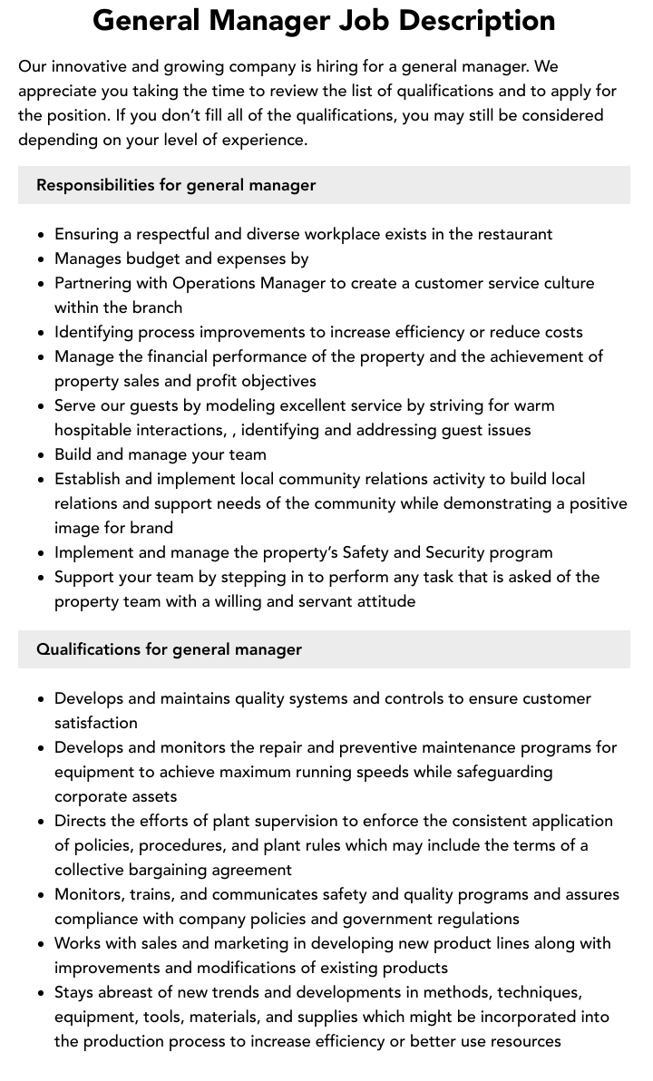 Duties And Roles Of A General Manager