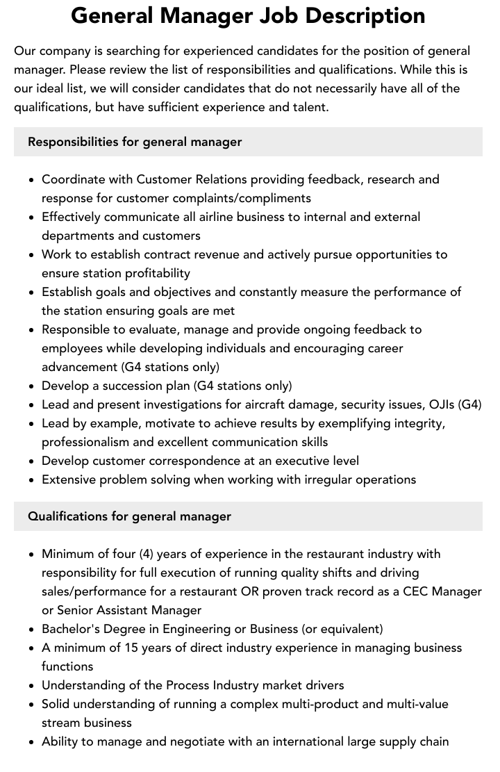 Deskripsi Pekerjaan General Manager Kimberly Knox