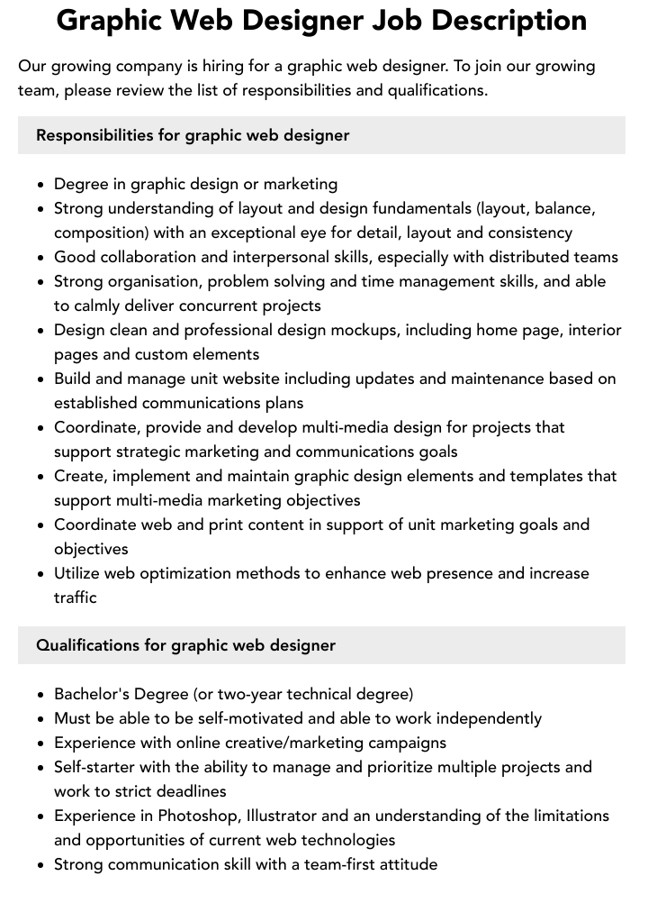 Deskripsi Pekerjaan Web Designer Liam Henderson