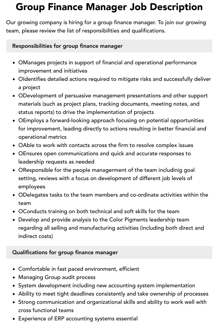 Group Finance Manager Job Description Velvet Jobs Group Finance Manager Job Description Velvet Jobs