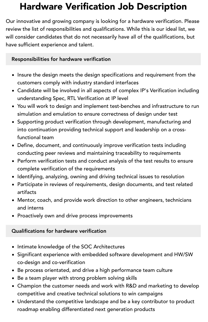 Hardware Verification Job Description Velvet Jobs Hardware Verification Job Description Velvet Jobs